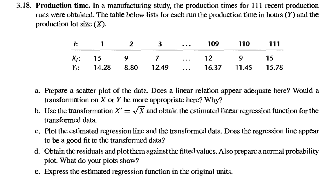 Solved 18. Production time. In a manufacturing study, the | Chegg.com