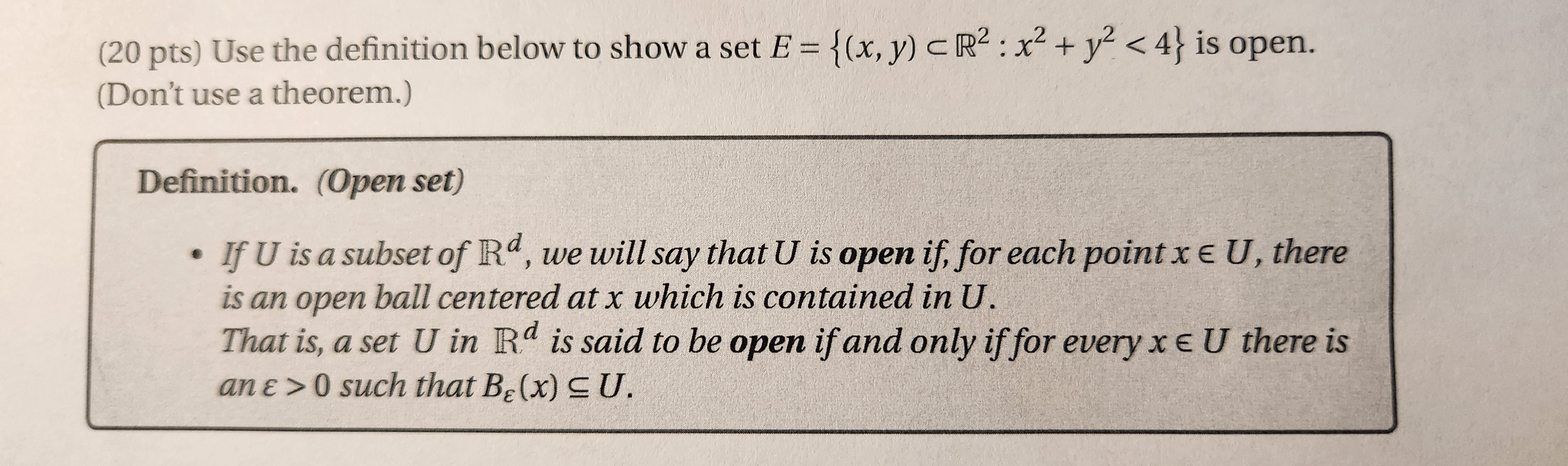 Solved (20 pts) Use the definition below to show a set | Chegg.com