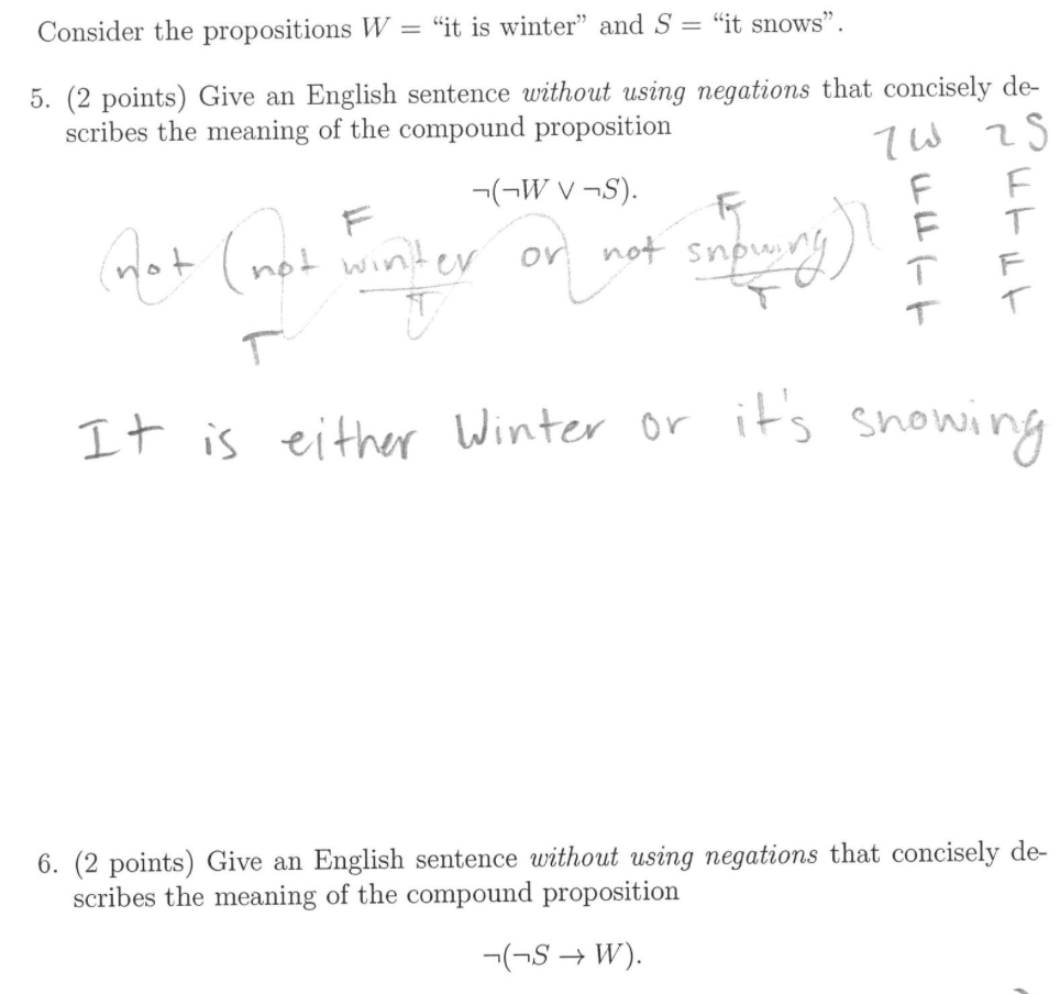 Solved Consider the propositions W= "it is winter" and S= | Chegg.com