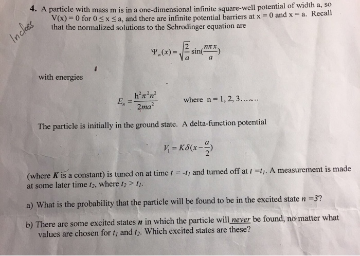 Solved A particle with mass m is in a one-dimensional | Chegg.com