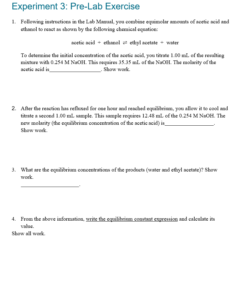 Solved Experiment 3: Pre-Lab Exercise 1. Following | Chegg.com