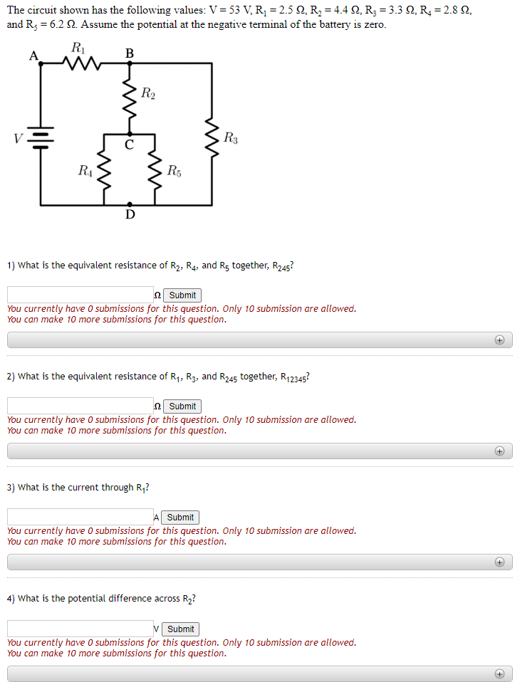 Solved The circuit shown has the following values: V=53 | Chegg.com