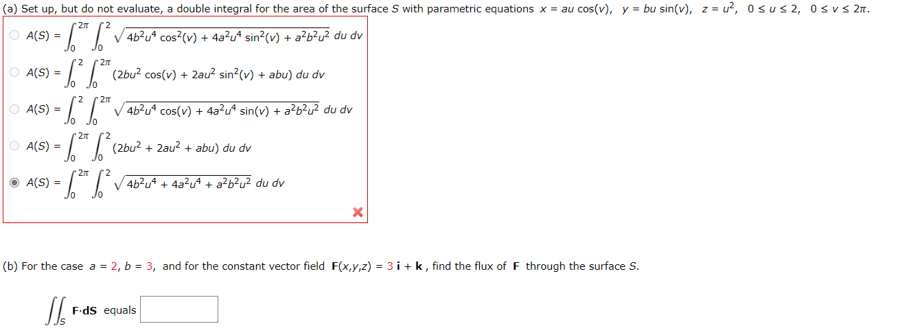 Solved (a) Set up, but do not evaluate, a double integral | Chegg.com