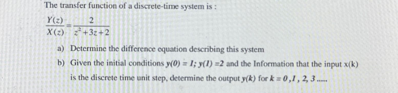 The transfer function of a discrete-time system is : | Chegg.com