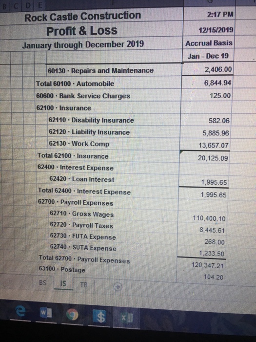 L67 A B C D E Rock Castle Construction Balance Sheet | Chegg.com