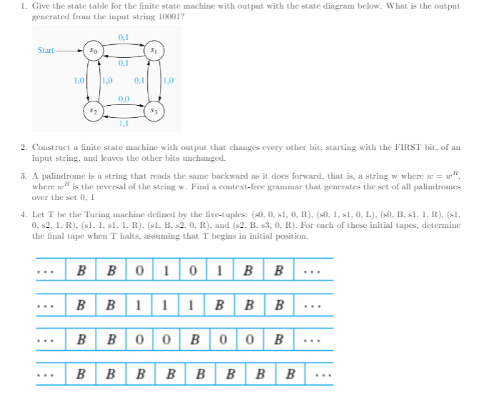 Solved 1. Give the state table for the finite state machine | Chegg.com