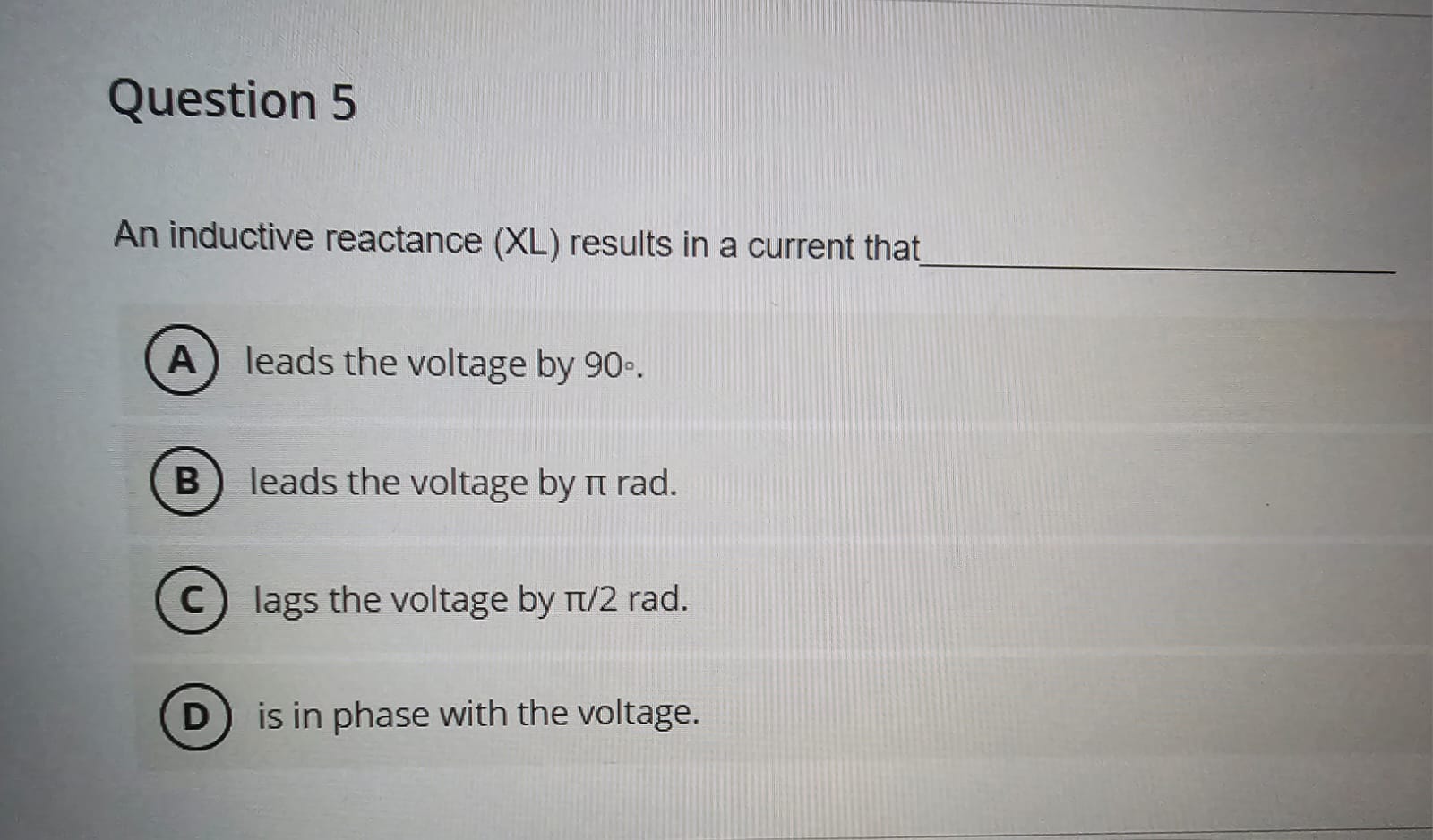 Solved An Inductive Reactance X L Results In A