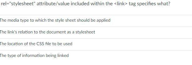 Solved rel="stylesheet" attribute/value included within the | Chegg.com