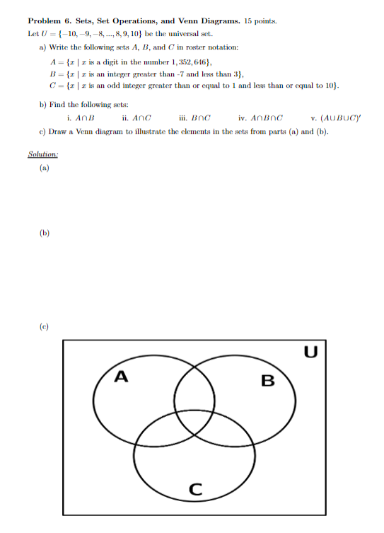 Solved Problem 6. Sets, Set Operations, and Venn Diagrams. | Chegg.com