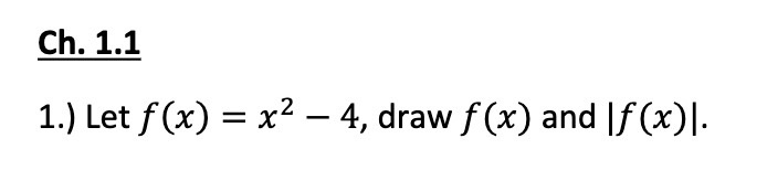 Solved Ch. 1.11.) ﻿Let f(x)=x2-4, ﻿draw f(x) ﻿and |f(x)|. | Chegg.com