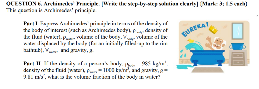 Solved QUESTION 6. Archimedes' Principle. Write the | Chegg.com