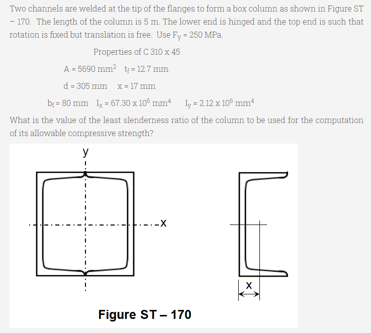 Solved Two channels are welded at the tip of the flanges to | Chegg.com