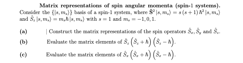 Solved Matrix representations of spin angular momenta | Chegg.com