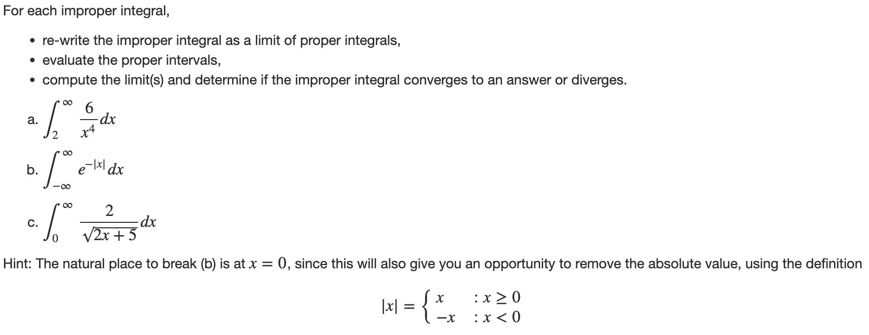 Solved For each improper integral, • re-write the improper | Chegg.com