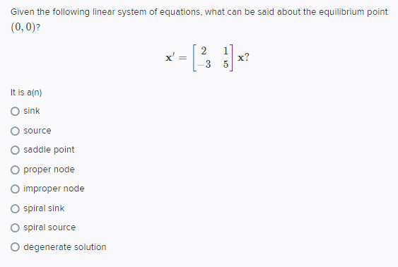 Solved Given the following linear system of equations, what | Chegg.com