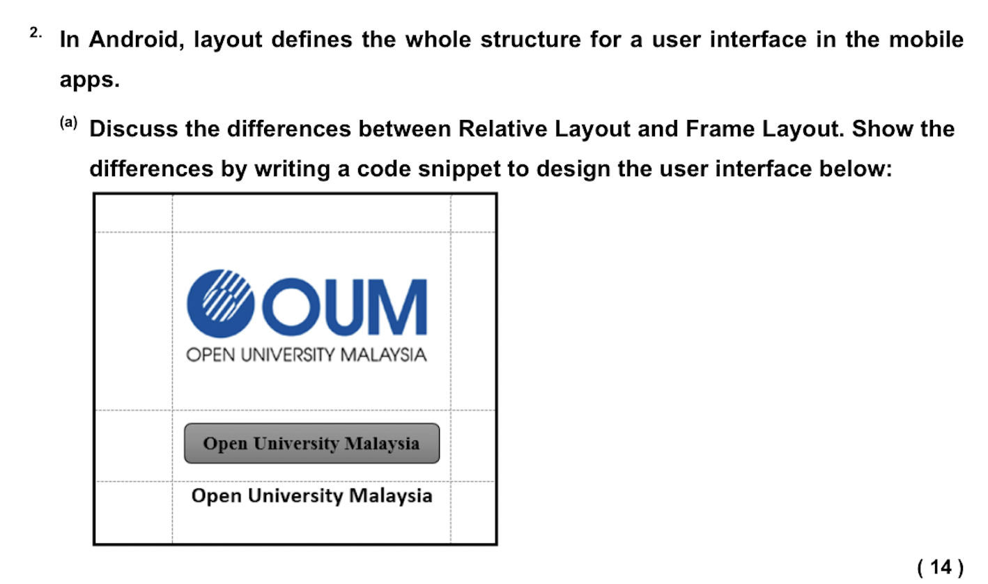 Solved 2. In Android, layout defines the whole structure for | Chegg.com