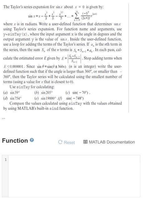 Solved (-131 + The Taylor's series expansion for sinx about | Chegg.com