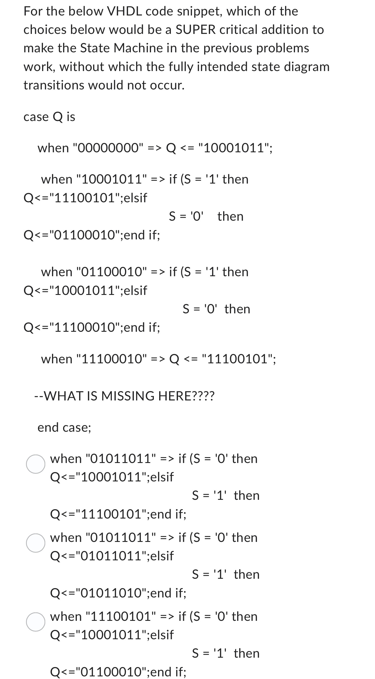 Solved For the below VHDL code snippet, which of the choices | Chegg.com