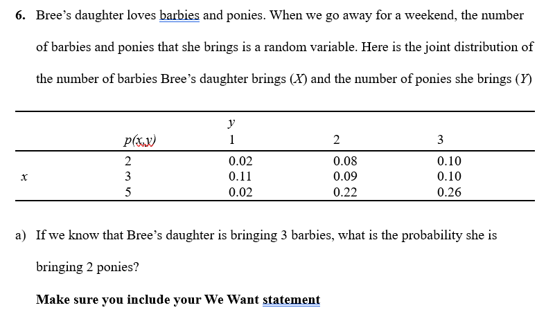 Solved 6. Bree's daughter loves barbies and ponies. When we | Chegg.com