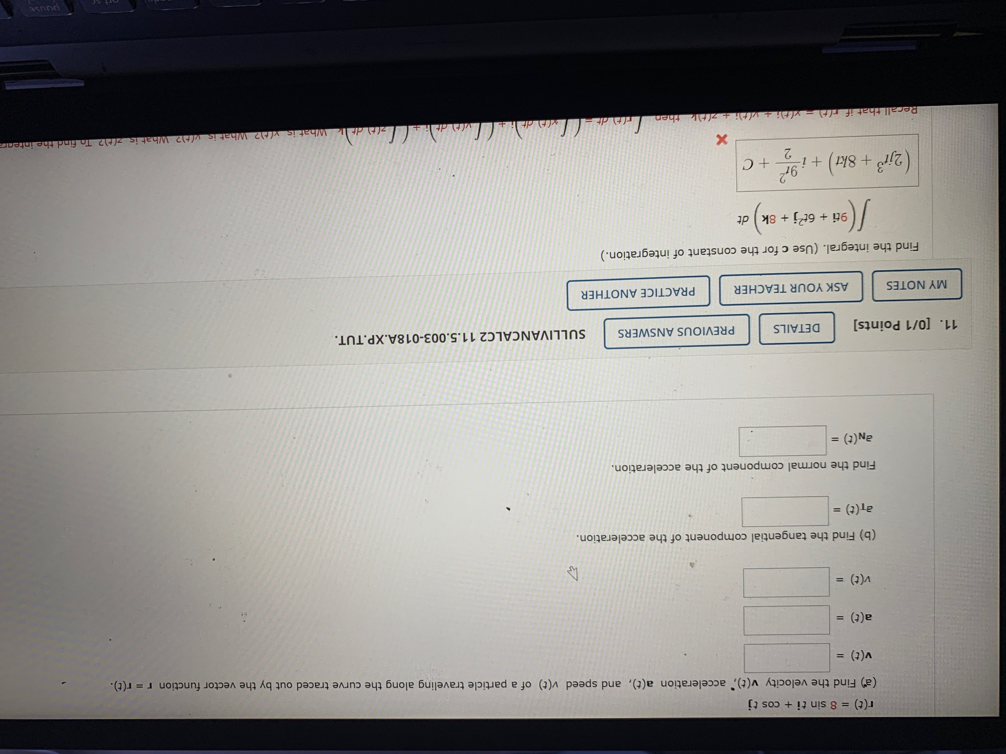Solved r(t) = 8 sin ti + cos tj (a) Find the velocity v(t), | Chegg.com