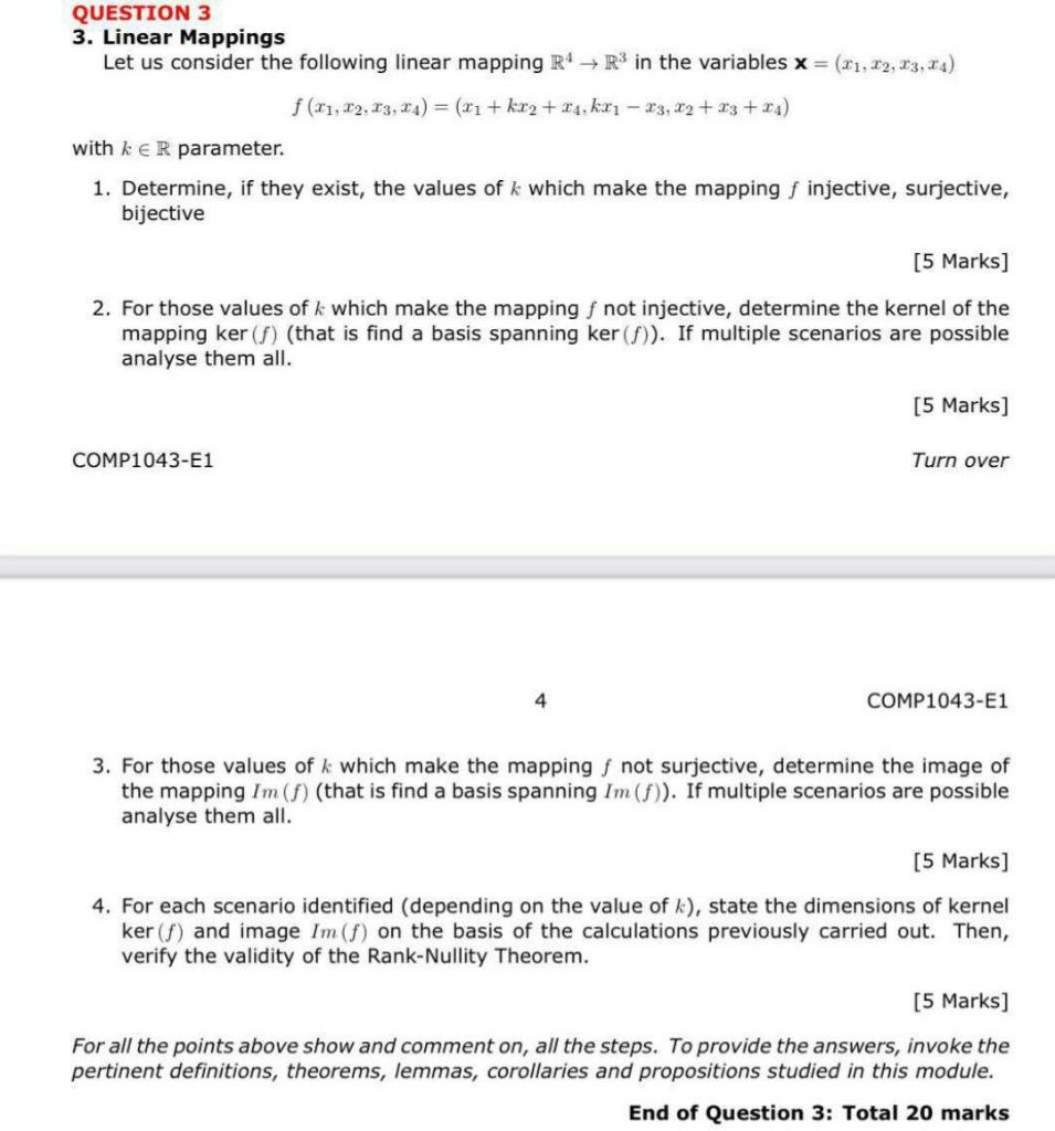Solved QUESTION 3 3. Linear Mappings Let us consider the | Chegg.com