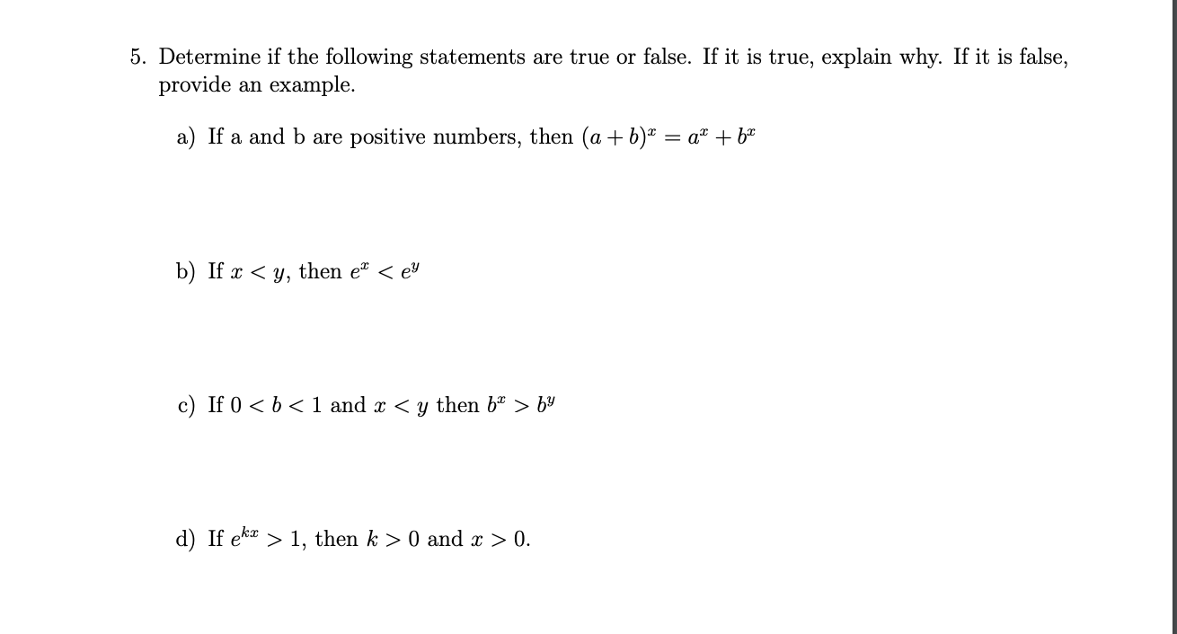Solved 5. Determine if the following statements are true or | Chegg.com