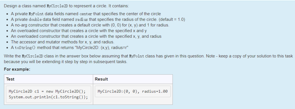 Solved Design a class named MyCircle2D to represent a | Chegg.com