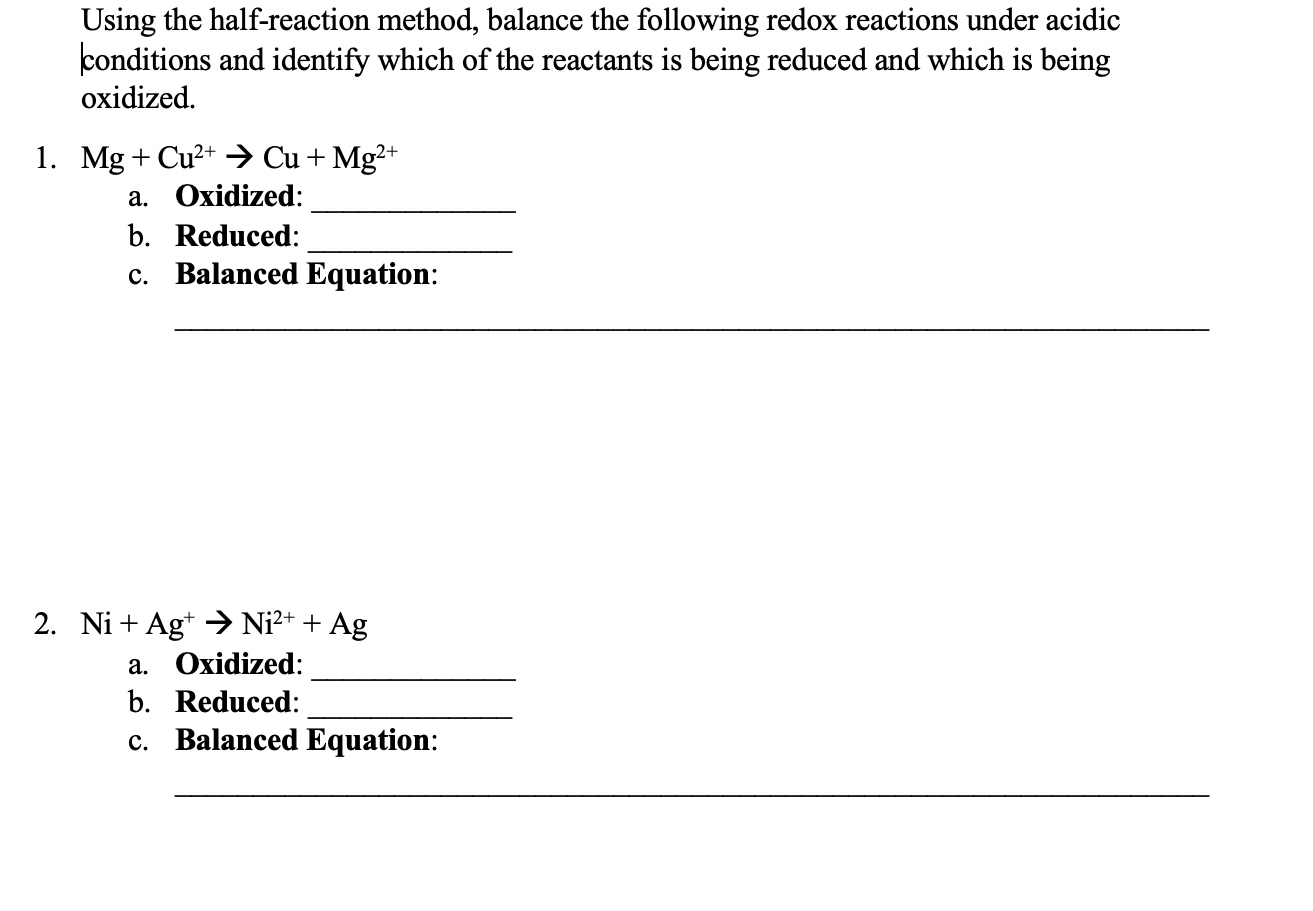Solved Using the half-reaction method, balance the following | Chegg.com