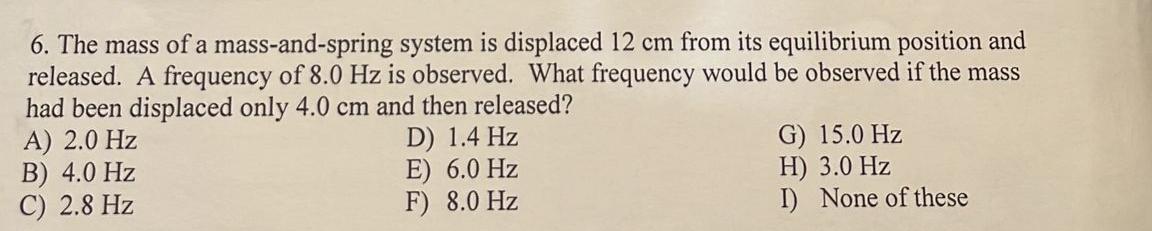 Solved 6. The mass of a mass-and-spring system is displaced | Chegg.com