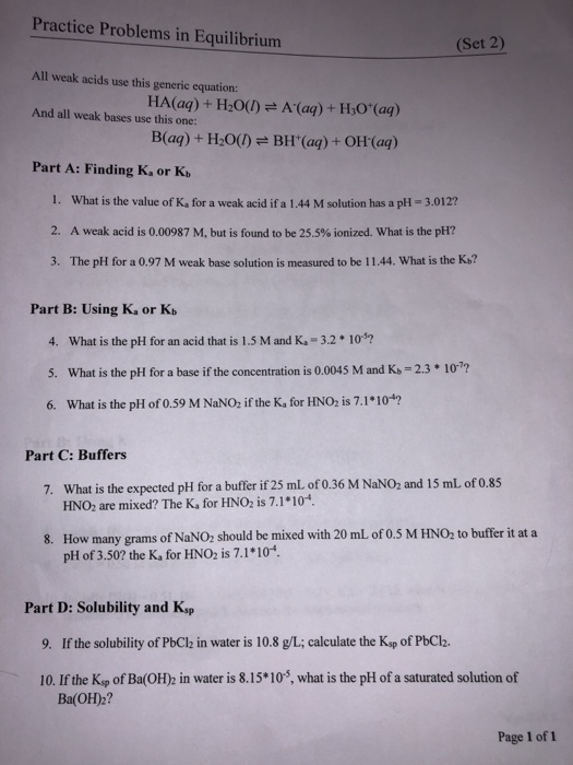 Solved Practice Problems in Equilibrium (Set 2) All weak | Chegg.com