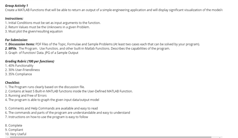 Solved Group Activity 1 Create a MATLAB Functions that will | Chegg.com