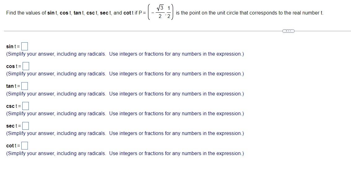 Solved Find the values of sint, cost, tant, csct, sect, and | Chegg.com