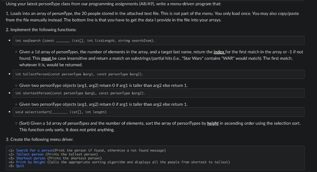 Solved Using your latest personType class from our | Chegg.com