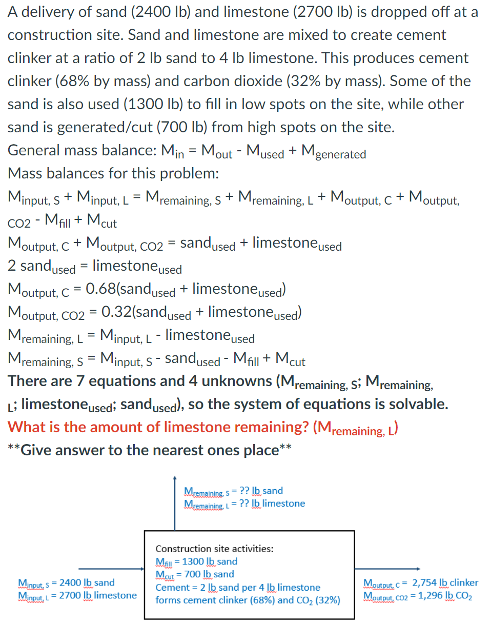 Solved A delivery of sand (2400lb) and limestone (2700lb) is | Chegg.com