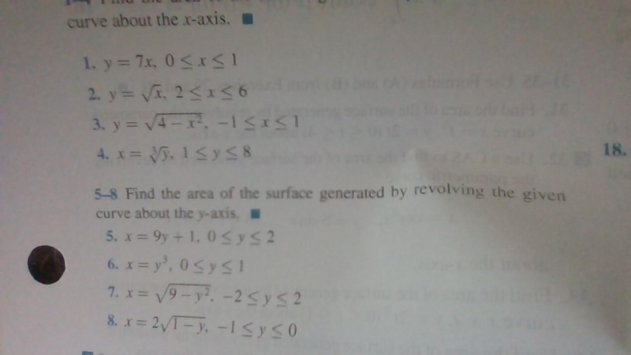 Solved curve about the x-axis. 1. y=7x,0≤x≤1 2. y=x,2≤x≤6 3. | Chegg.com