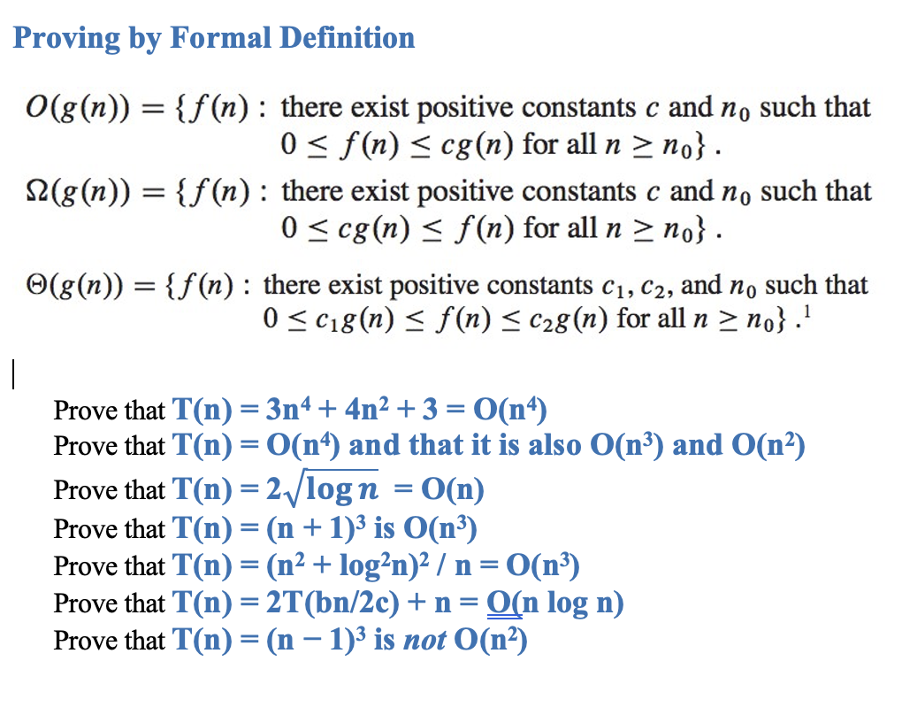 Solved Proving by Formal Definition O(g(n)) = {f(n): there | Chegg.com