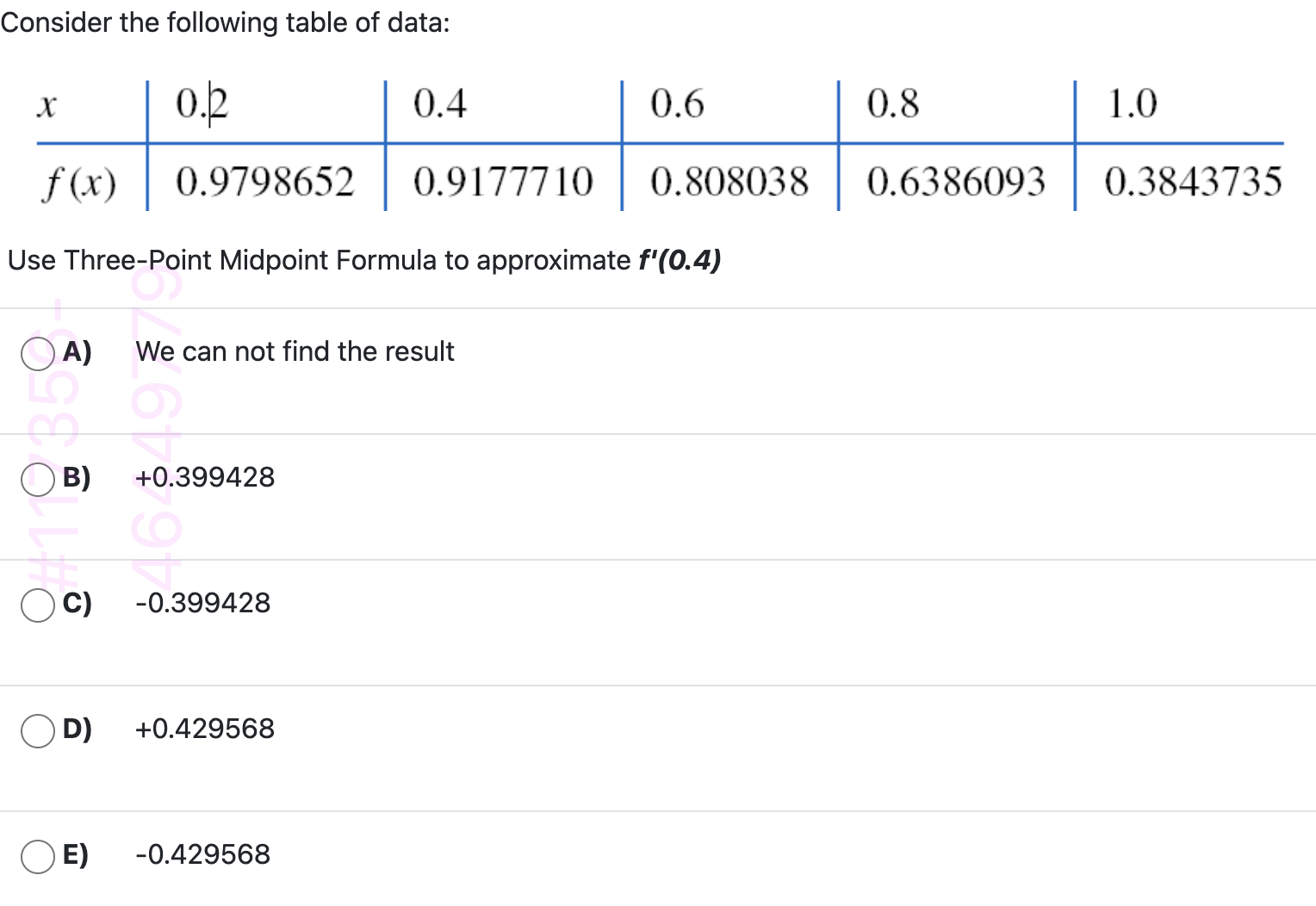 Consider the following table of data: Use Three-Point | Chegg.com
