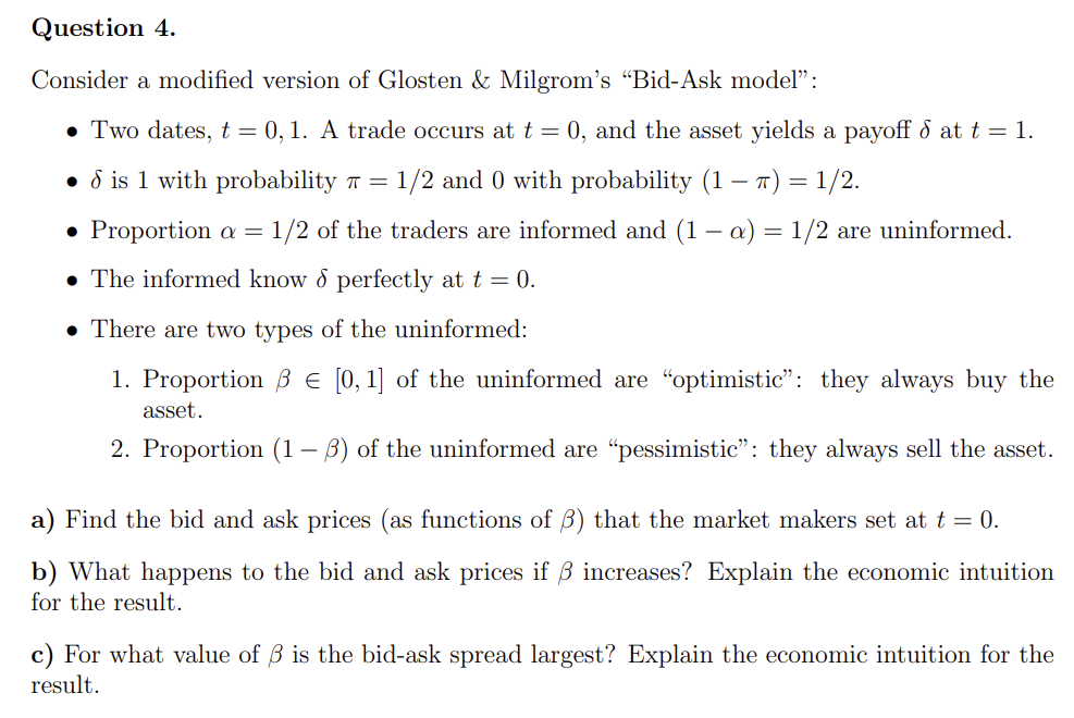 Solved Consider a modified version of Glosten \& Milgrom's | Chegg.com