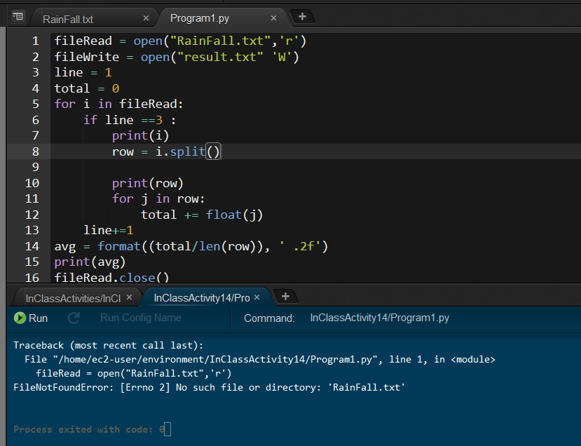 Solved х RainFall.txt Program1.py 1 fileRead = | Chegg.com