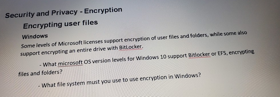 Solved Security and Privacy - Encryption Encrypting user | Chegg.com