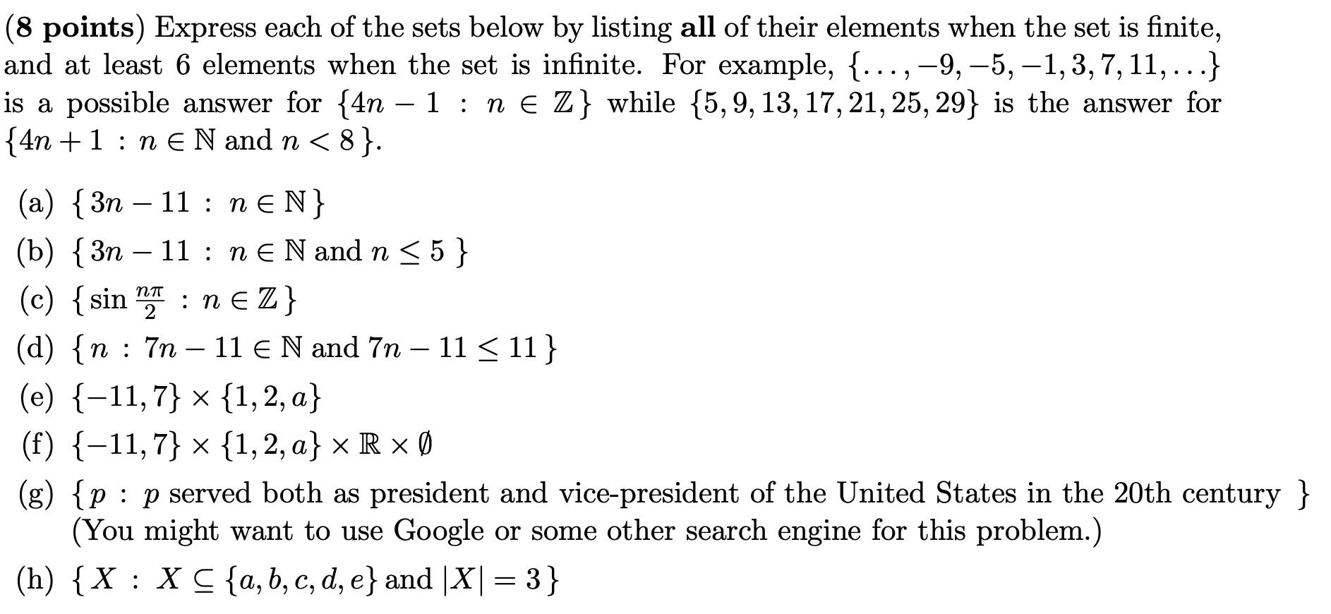 Solved (8 points) Express each of the sets below by listing | Chegg.com