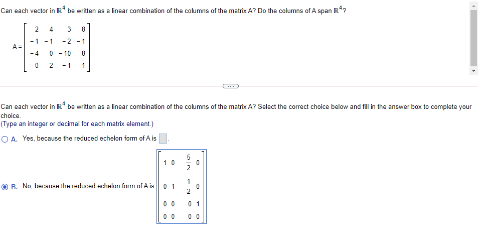 Solved Can each vector in R4 be written as a linear | Chegg.com