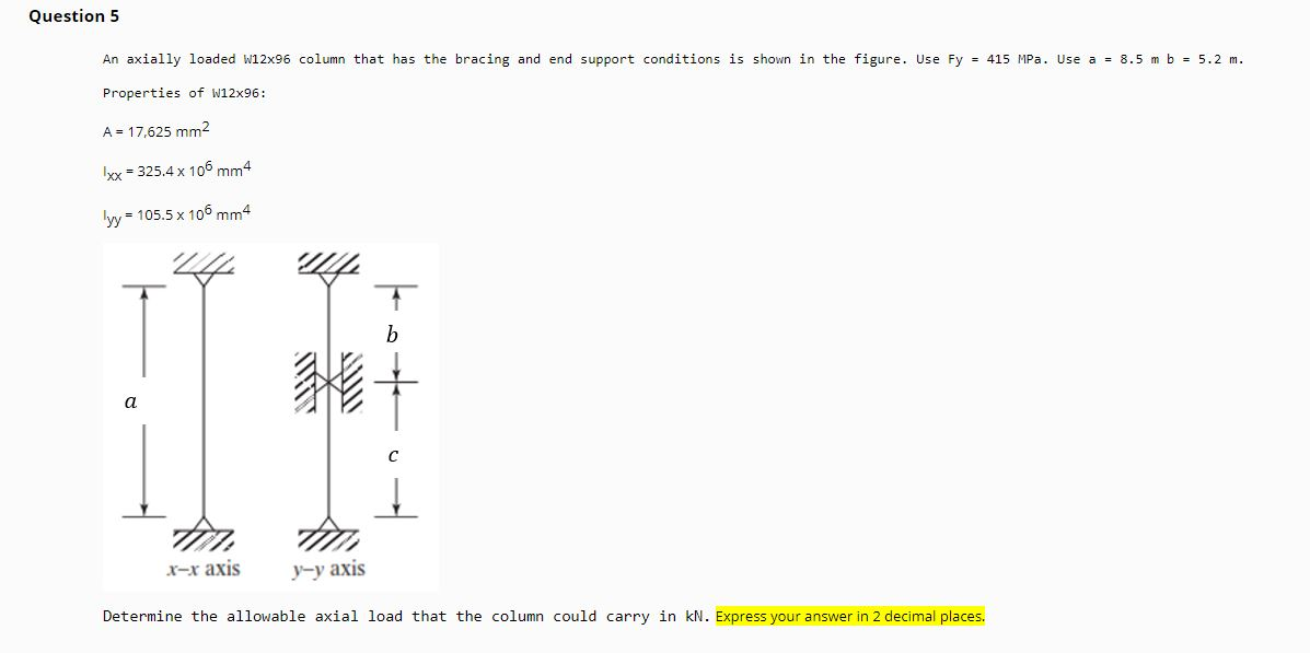 Solved Question 5 An axially loaded w12x96 column that has | Chegg.com