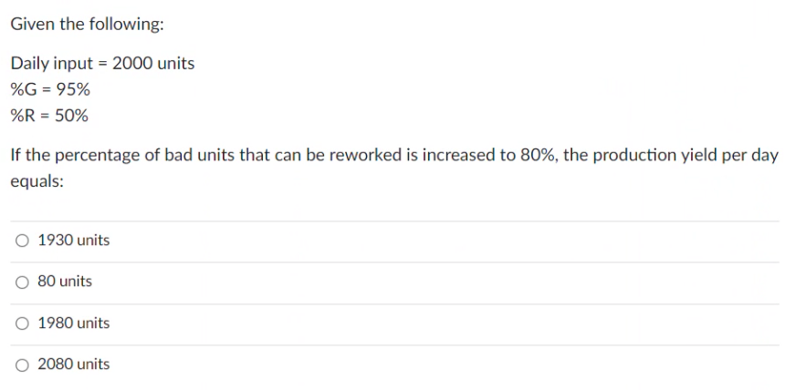Solved Given the following: Daily input =2000 units | Chegg.com