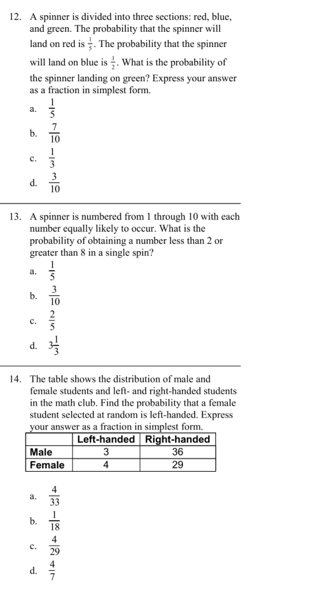 Solved 11. Find the probability of rolling a 4 or an even | Chegg.com