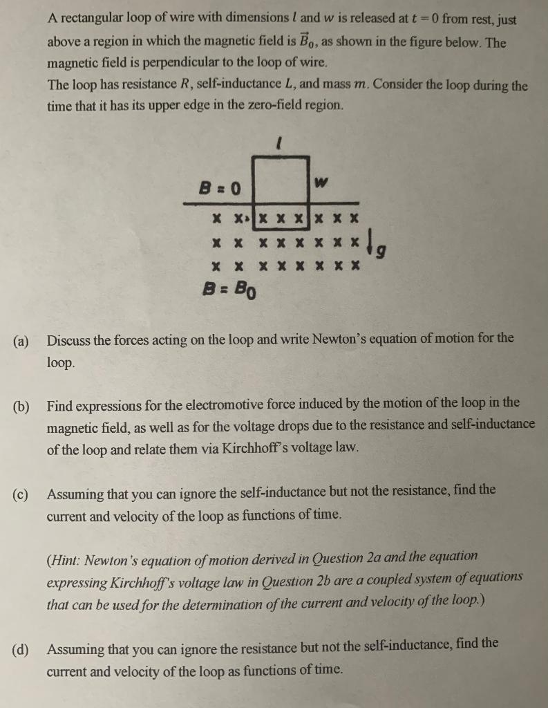 Solved A rectangular loop of wire with dimensions 1 and w is | Chegg.com