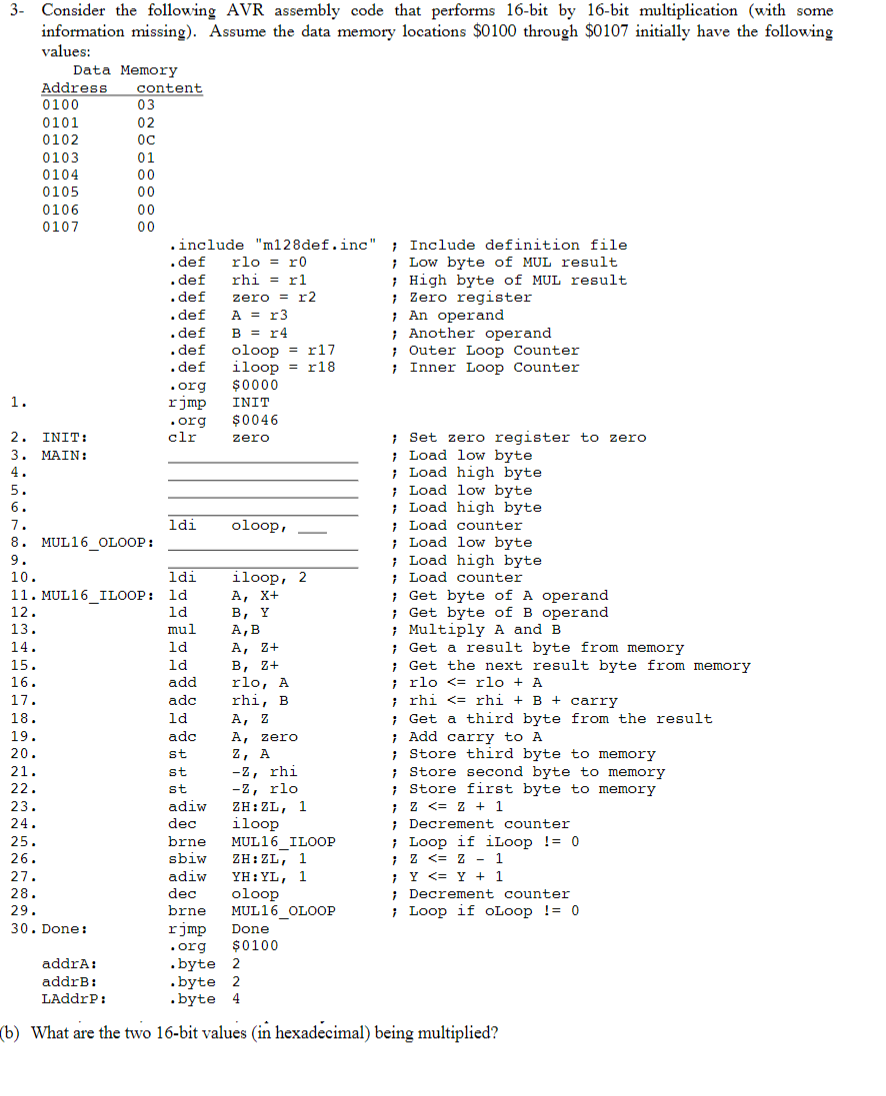 Solved 3. Consider the following AVR assembly code that | Chegg.com