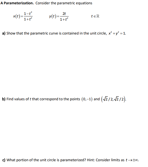 Solved A Parameterization. Consider the parametric equations | Chegg.com