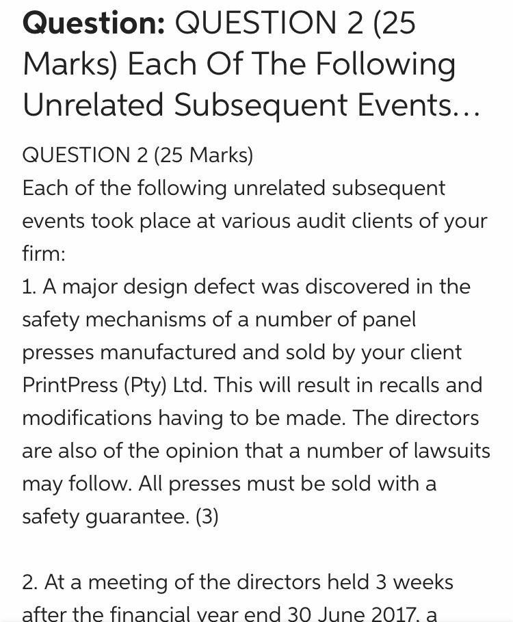 Question: QUESTION 2 (25 Marks) Each Of The Following | Chegg.com