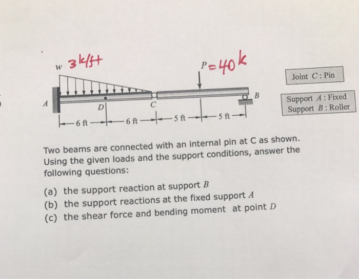 Solved P- 40 Joint C: Pin Support A: Fixed Support B: Roller | Chegg.com